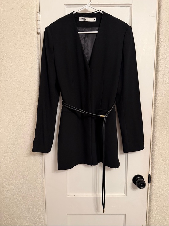 Zara | Jackets & Coats | Zara Black Longline Wrap Blazer With Slim Belt ...